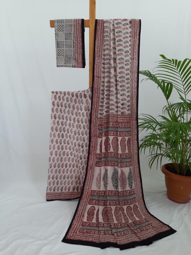 Bagh Block Printed Cotton Saree – Studio Sui Dhaga